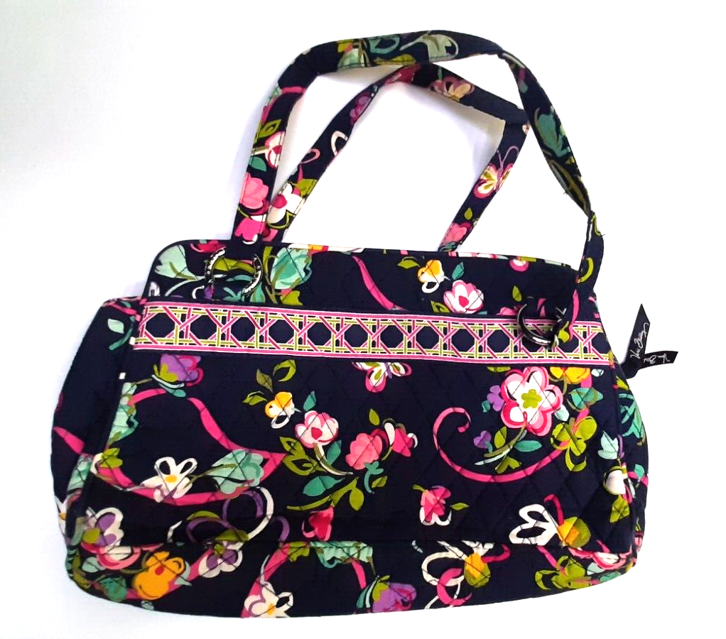 Vera Bradley Shoulder Purse/Hand Bag Ribbons pattern Navy Blue Pink | eBay