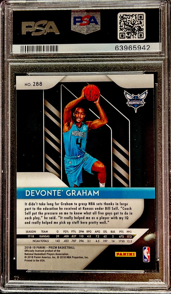 2018 Panini Prizm #288 Devonte' Graham RC PSA 10 GEM MINT Freshly ...