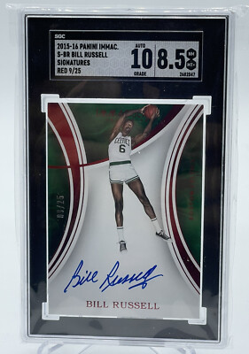 2015-16 Immaculate Collection Signatures Red Bill Russell #/25 - SGC 8. ...