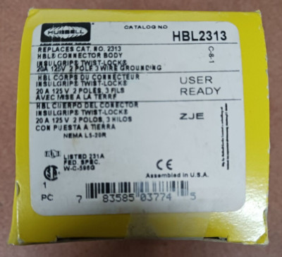 HUBBELL HBL2313 TWIST-LOCK CONNECTOR 20A 125V 2P 3W NEMA L5-20R | eBay