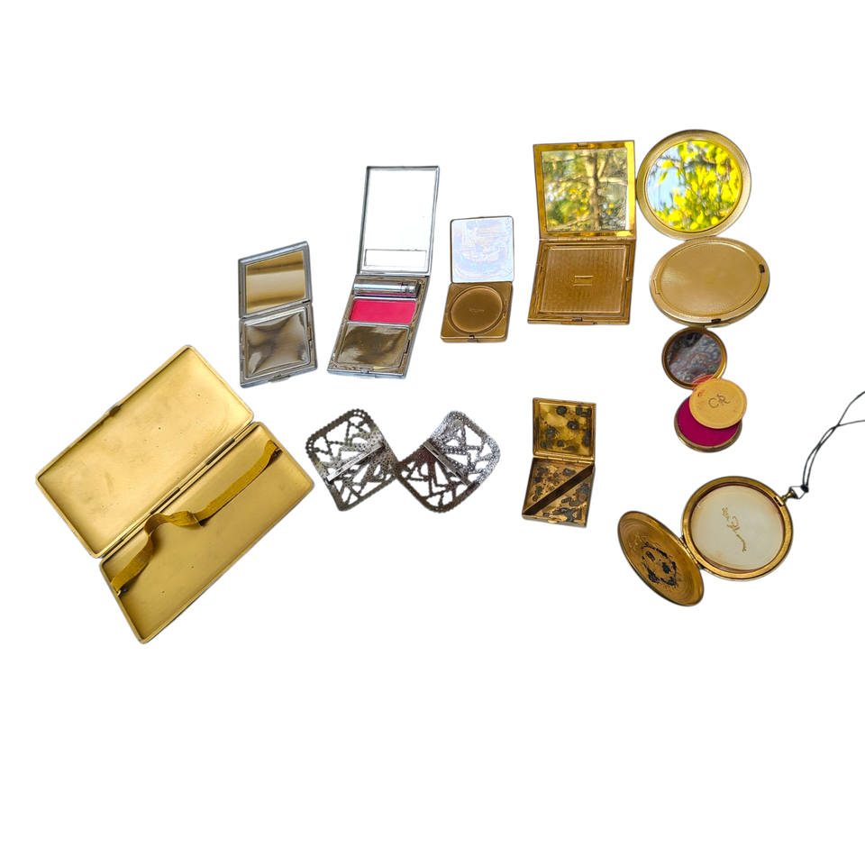 Lot Vintage Powder Compacts Makeup Lipstick Gold Silver Cigarette Case ...