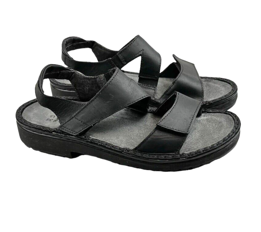 Naot Enid Scandinavian Women's Jet Black Leather Ankle Strap Sandals US ...