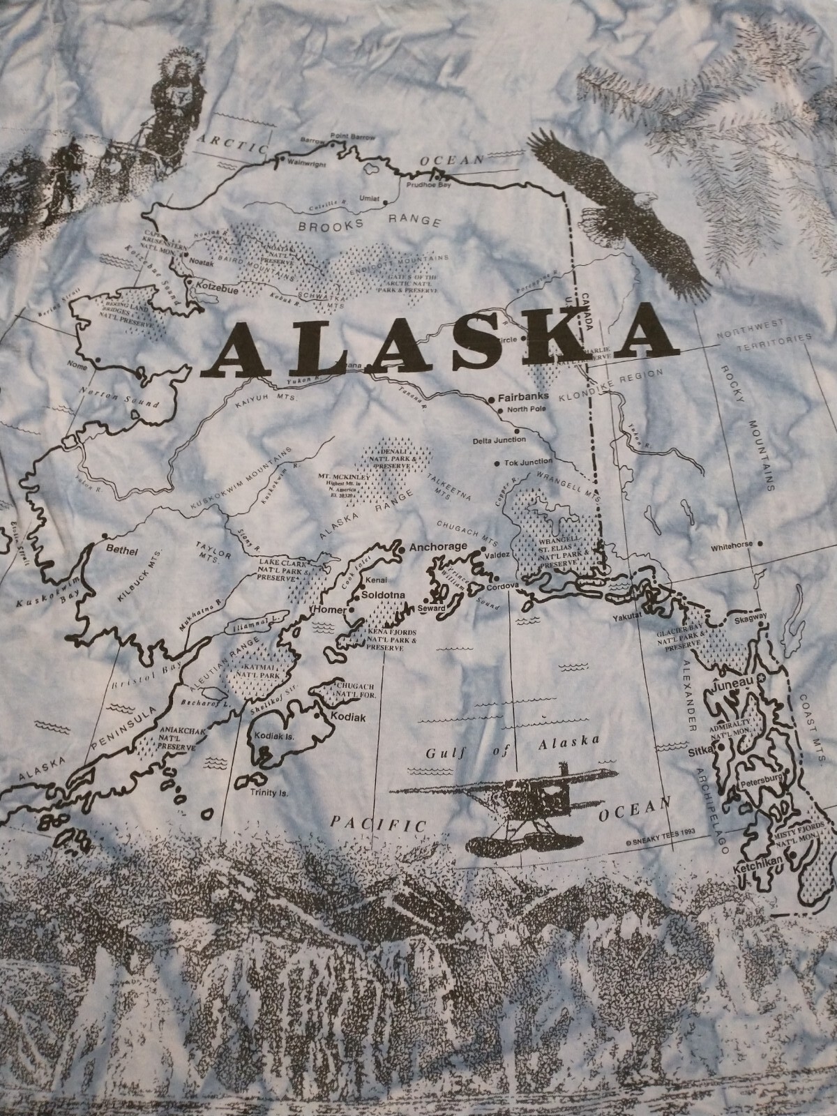 Vintage Blue Dolphin Tag Alaska Map All Over Print Do… - Gem