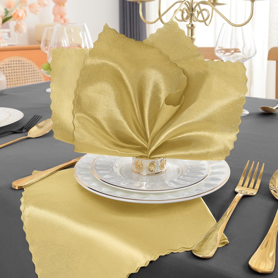 72 Pack Gold Satin Napkin 17 x 17 Inch Square Cloth Napkins Soft Fabric ...