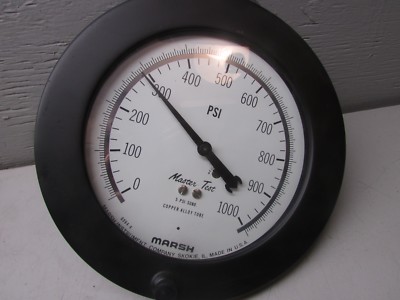 Marsh Master Test 0-1000 psi Gauge 7-3/4" Dia Face, Back Connection 1/4 ...