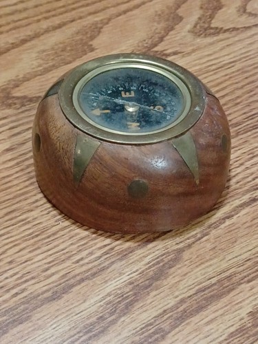 Vintage Mahogany & Brass Compass Paperweight Table Decor | eBay