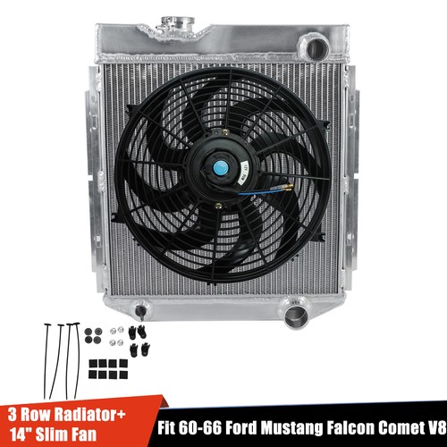 3 Row Aluminum Radiator+14" Fan For 64-66 Ford Mustang 60-65 Falcon ...