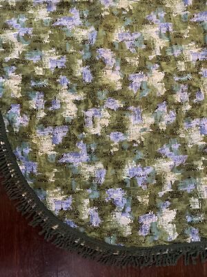 Vintage Mid Century Barkcloth Tablecloth TABLE LINENS Oblong Fringe ...