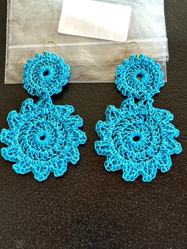 Roller Rabbit Macrame Drop Pierced Earrings Handmade Boho Turquoise NEW ...