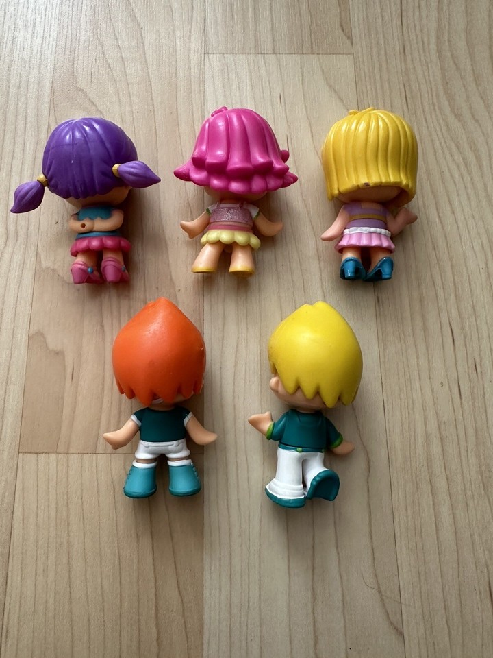 5 Pinypon Doll Lot Purple Pink Yellow Orange Interchangeable hair boys ...
