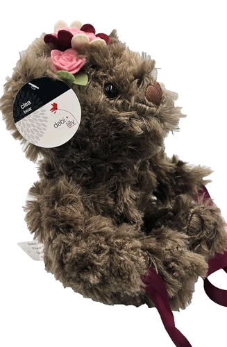 Debi Lilly Floral Bear Plush 8" Brown Stuffed Animal Ribbons Flowers ...