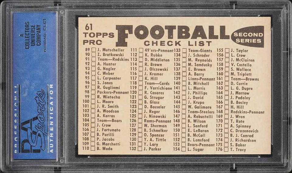 1959 Topps FB Card # 61 San Francisco 49ers TEAM CHECKLIST BACK PSA 8 ...