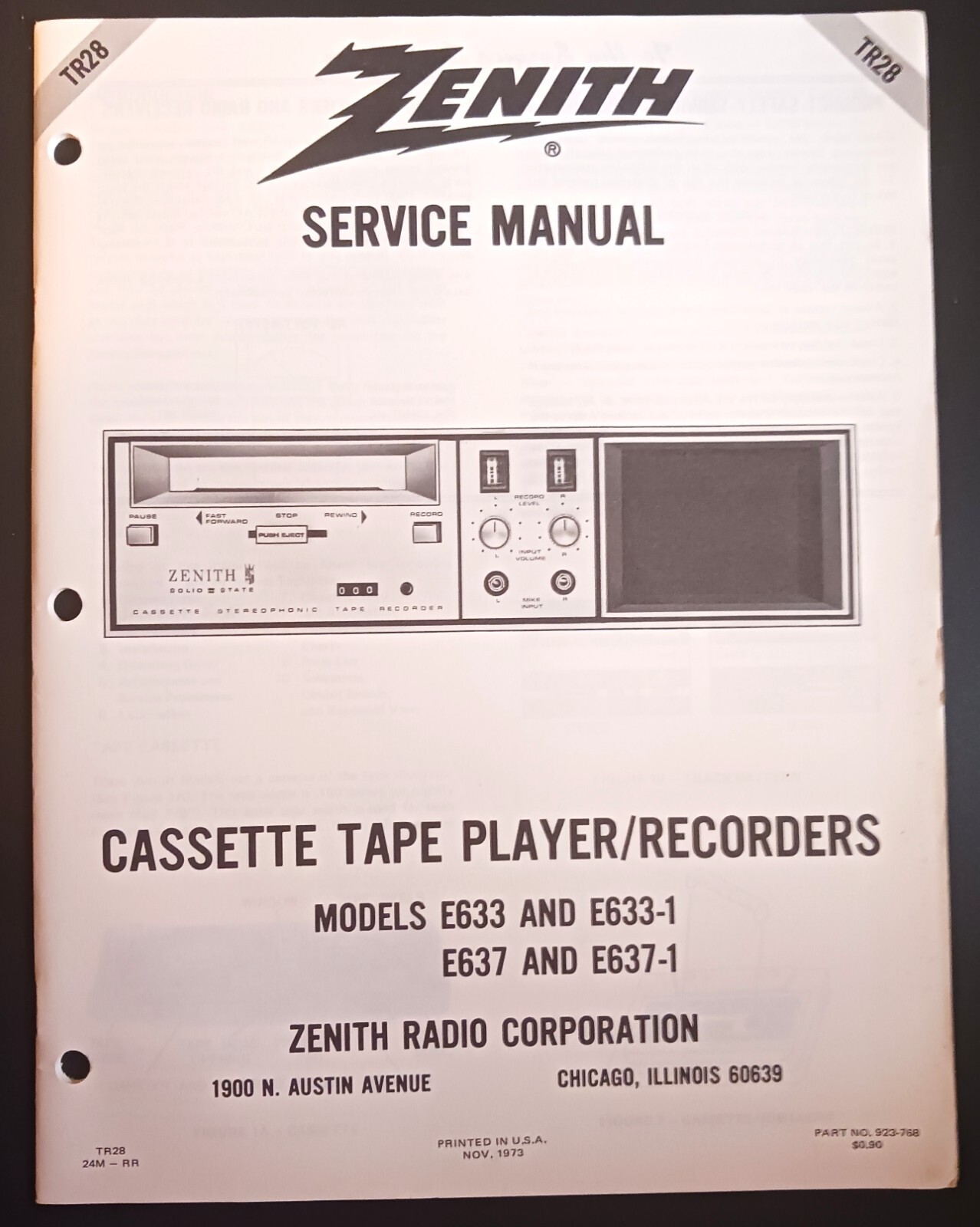 Zenith Service Manual Cassette Player / Recorders E633-1 E637-1 | eBay