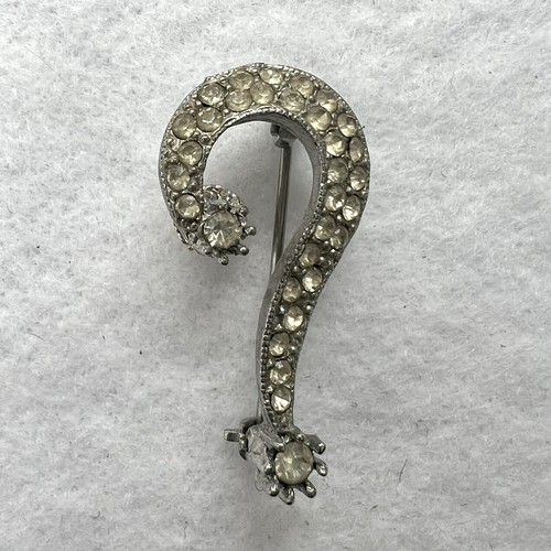 Vintage Question Mark Brooch Pin Silver Tone Clear Rh… - Gem