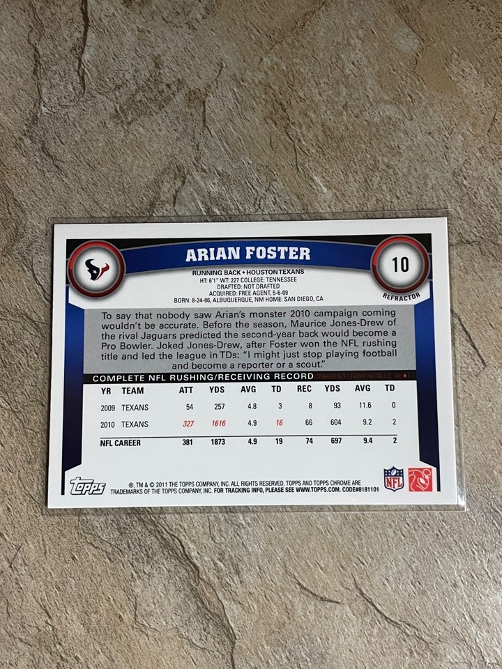 2011 Topps Chrome Football Arian Foster All Pro Refractor | eBay UK