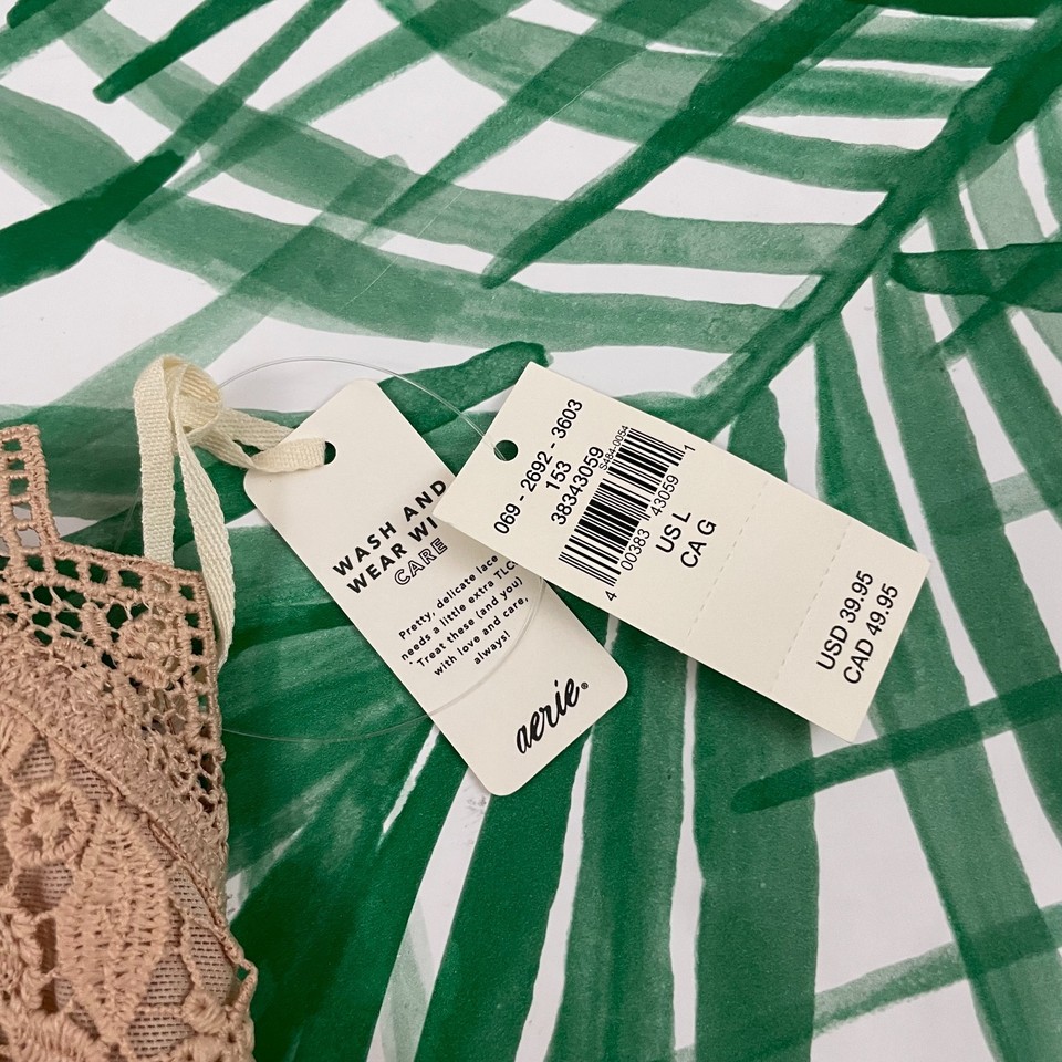 Aerie Tan Nude Floral Lace Unlined Triangle Bralette Womens Size Large ...