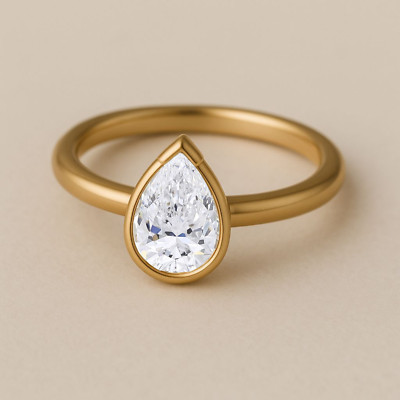 Pear Bezel Set Matte Finished Yellow Gold Lab Grown Diamond Engagement ...