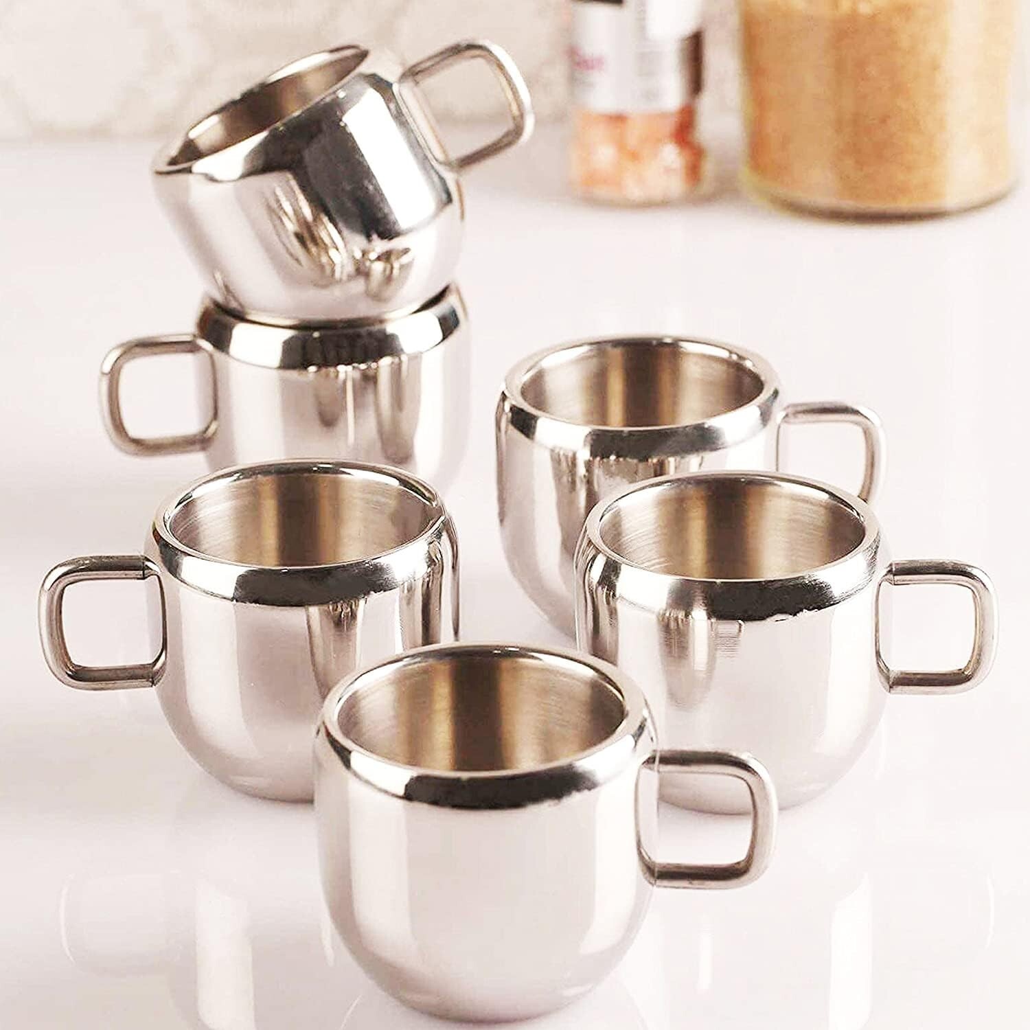 Coffee Cup Espresso Cup Mug Set of 6 Double Wall Stainless Steel Tea ...