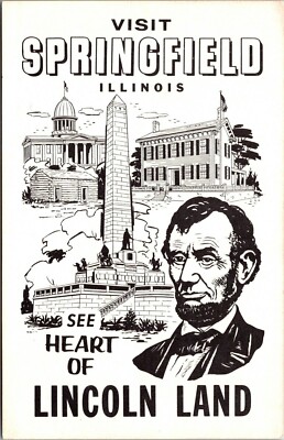 Visit Springfield Illinois Heart of Lincoln Land B&W Sketch Postcard | eBay