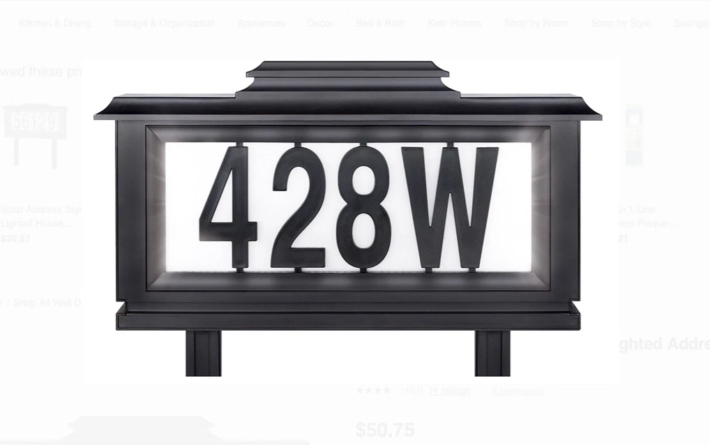 Black Series Solar Powered Lighted Address Plaque | Shelly Lighting