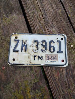 1994 Tennessee MOTORCYCLE License Plate - "ZW 3961" 3-94 sticker TN | eBay