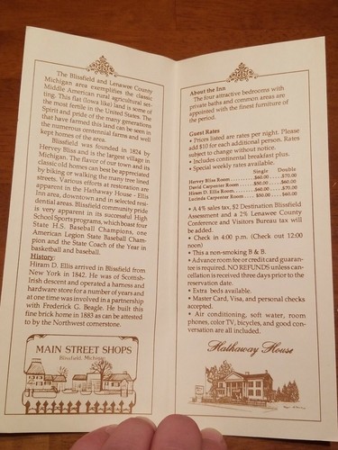 H S ELLIS INN BED AND BREAKFAST BLISSFIELD MICHIGAN HATHAWAY HOUSE ...