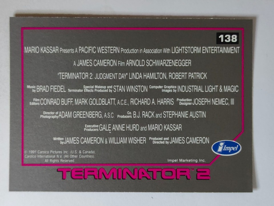 1991 Impel Terminator 2: Judgement Day #138 Movie Credits | eBay