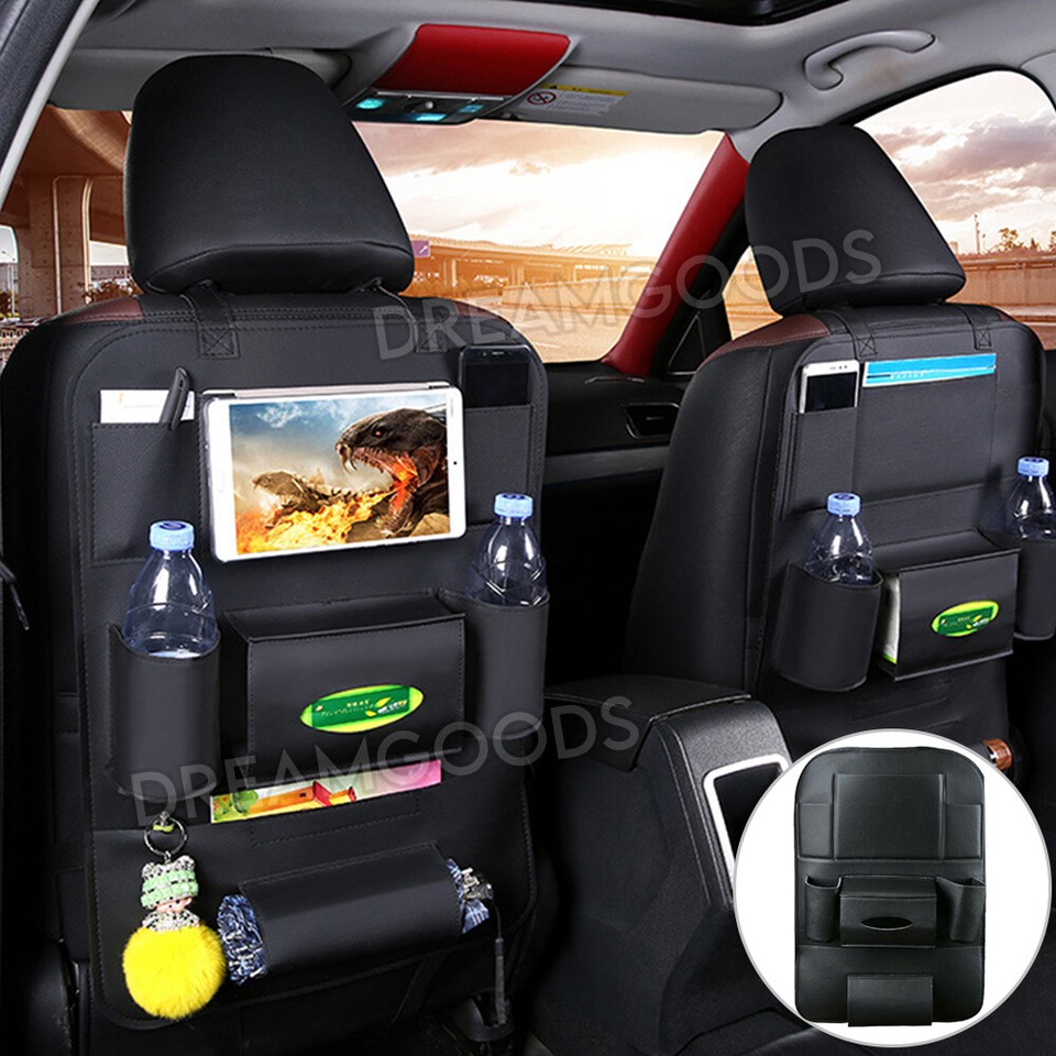 Foldable Car Back Seat Organiser Leather Storage Bag Table Tray iPad ...