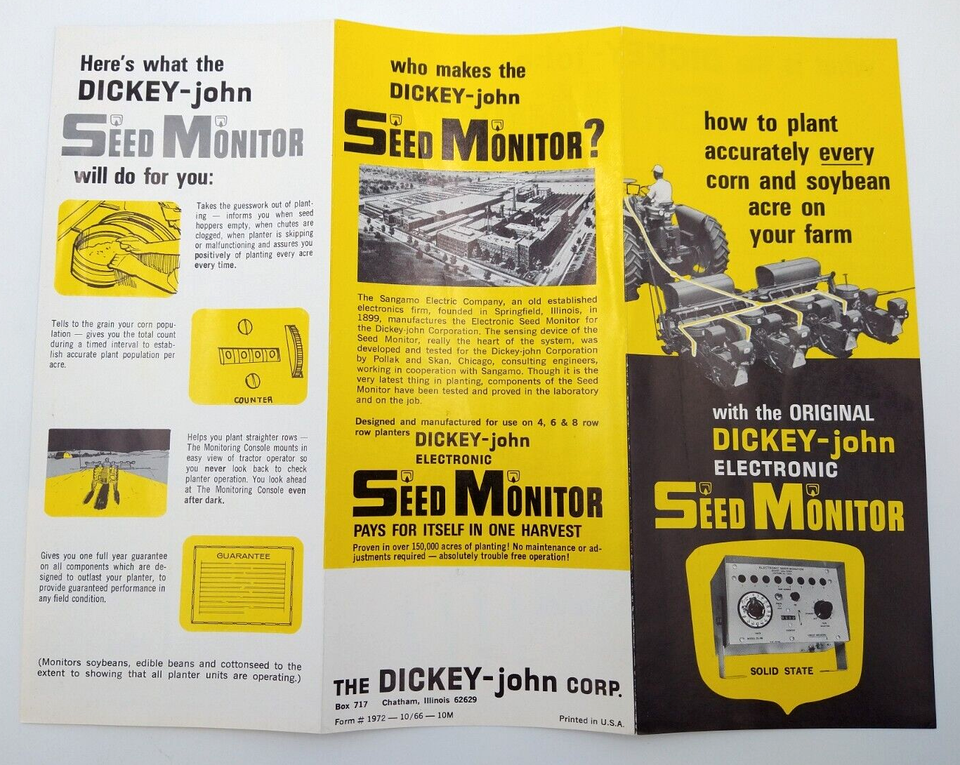 VTG 1960s Dickey-John Electronic Seed Monitor BROCHURE Solid State Crop ...