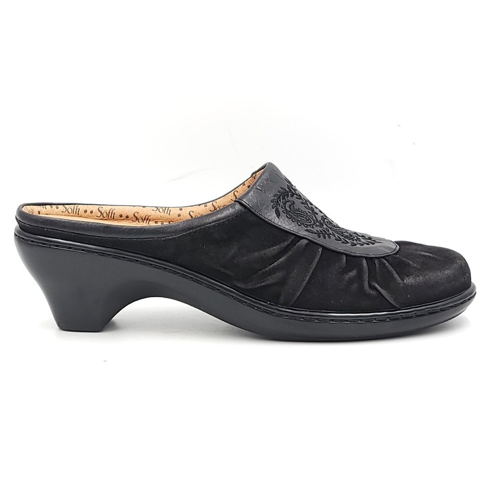 Sofft Women Ruffled Clog Mule Heels Size US 7N Black Leather Suede | eBay
