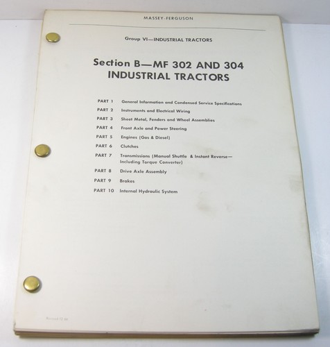 Massey Ferguson MF 302 304 Industrial Tractor Shop Service Manual | eBay