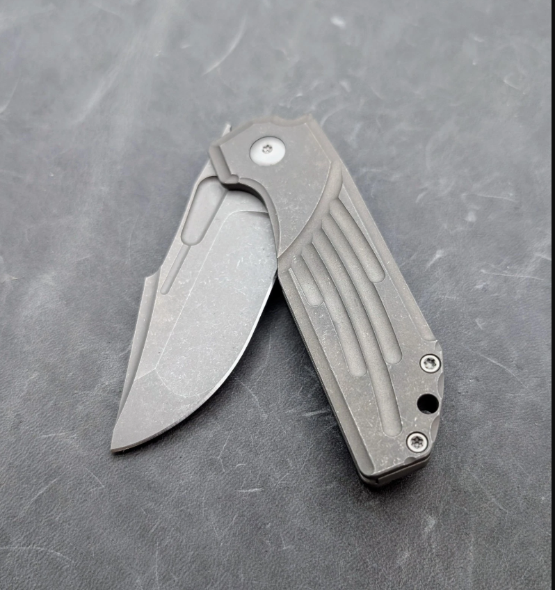Jason Stout Knife and Tool "Snappy Boi" Milled Titanium, M390 Dark Bead ...