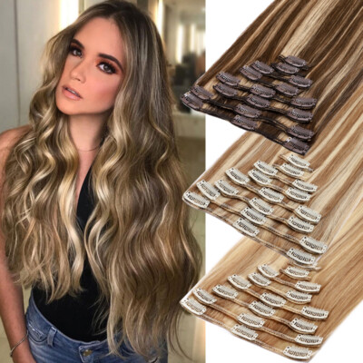8pcs Clip In Hair Extensions 100% Real Human Hair Extensions Weft ...