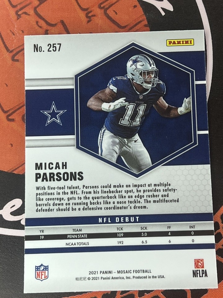 MICAH PARSONS ROOKIE Card | 2021 Panini Mosaic NFL DEBUT RC #257 - MINT ...