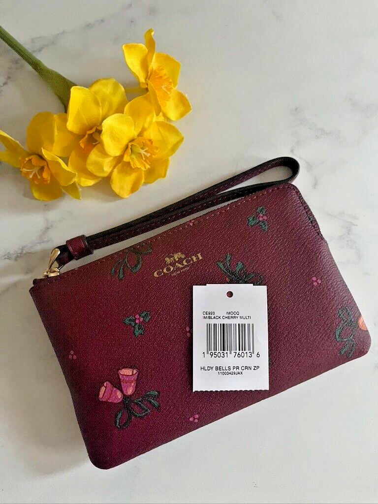 COACH Corner Zip Wristlet Wallet With Holiday Bells Print CE920 | eBay