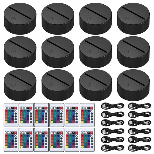 12pcs 3D Night LED Light Lamp Base 16 Colors Display Base with Remote ...