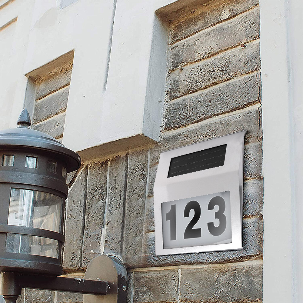 LED Solar Powered House Number Wall Lights Doorplate Signs Plaques ...