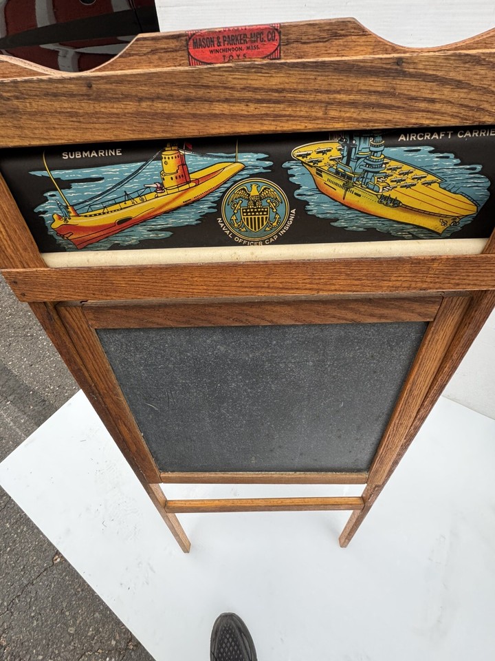 Antique Wood Folding Easel School Chalkboard Desk Scrolling Train ...