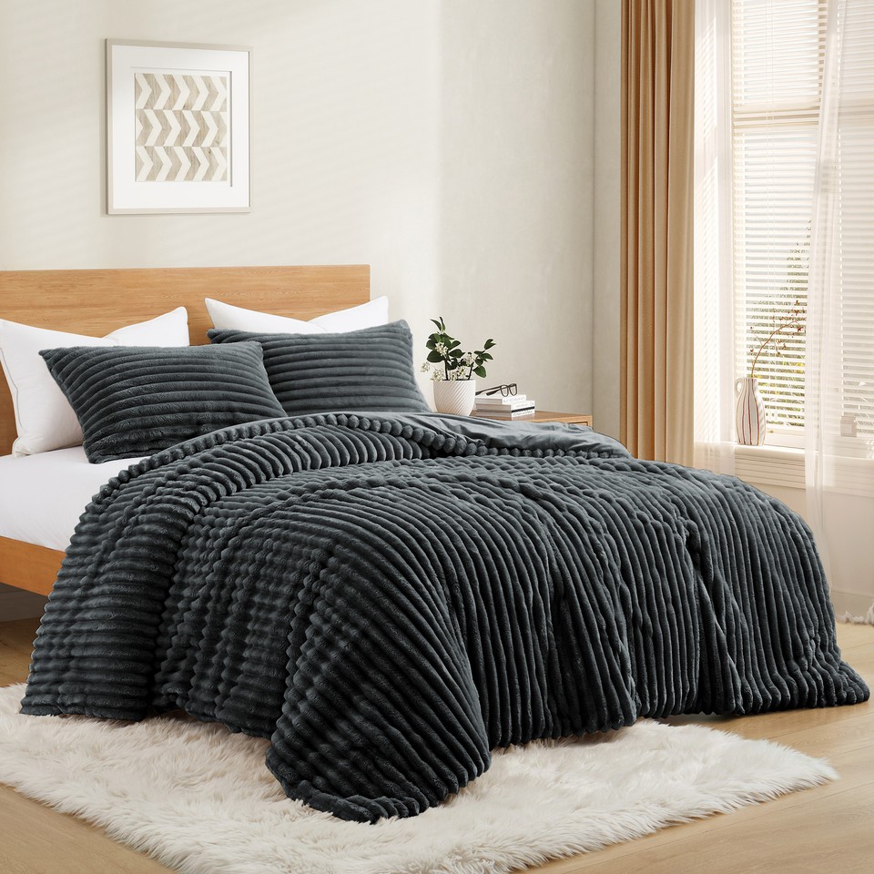 Super Soft Warm Fluffy Fleece Flannel Comforter Sets Faux Fur Bed ...