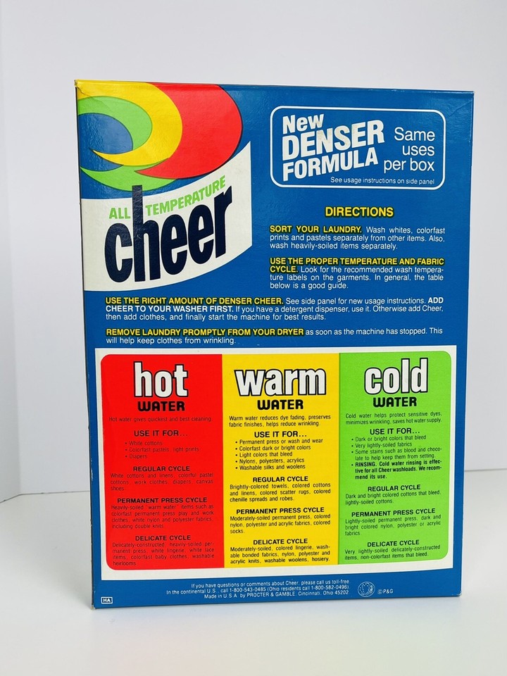 Vintage 1984-5 Cheer All Temperature Laundry Detergent Giant 49oz Box ...