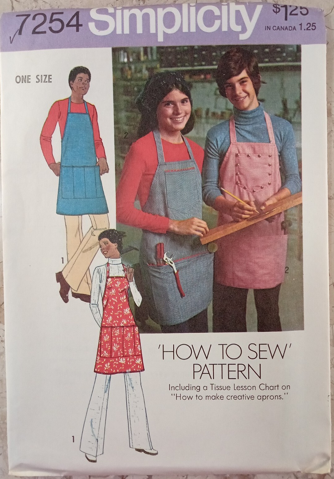 SIMPLICITY 7254 VTG 70s APRON Sew Pattern UNCUT Misses Mens Two Lengths ...