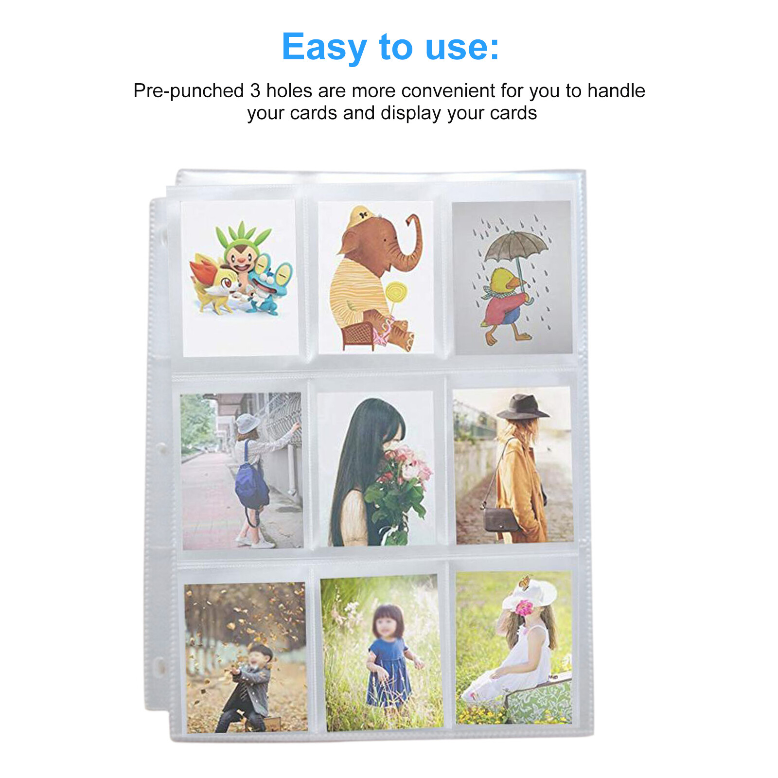 Trading Card Sleeve 9 Pocket Plastic Trading Card Pages with 3 Holes ...