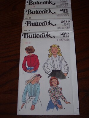 💐1979 UNCIRCULATED BUTTERICK #5688/#5689 - GIRLS RETRO BLOUSE PATTERN ...
