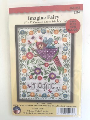 Design Works Counted Cross Stitch Kit JAS-042 IMAGINE FAIRY 5" x 7 ...