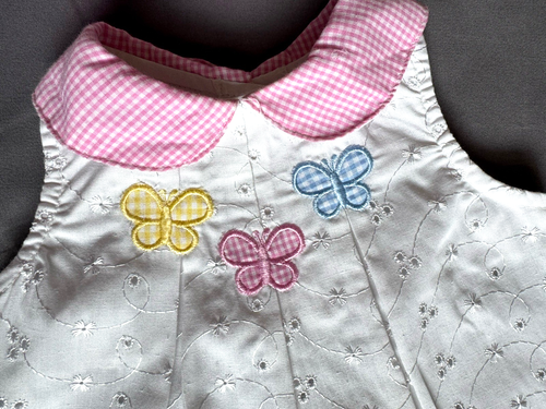 Vtg Sz 6/9M Baby Girl Eyelet Pink Gingham Embroidered BUTTERFLY Dress ...
