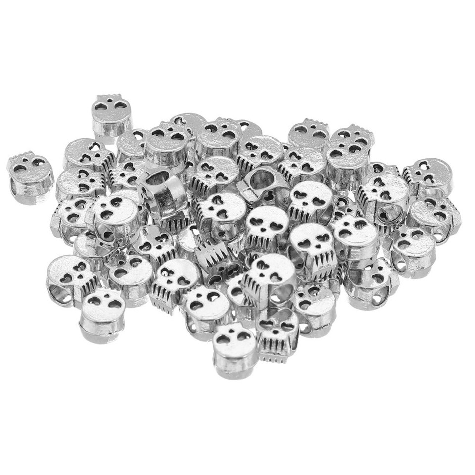 100pcs Large Hole Alloy Skull Beads, Halloween Crafts Antique Silver ...