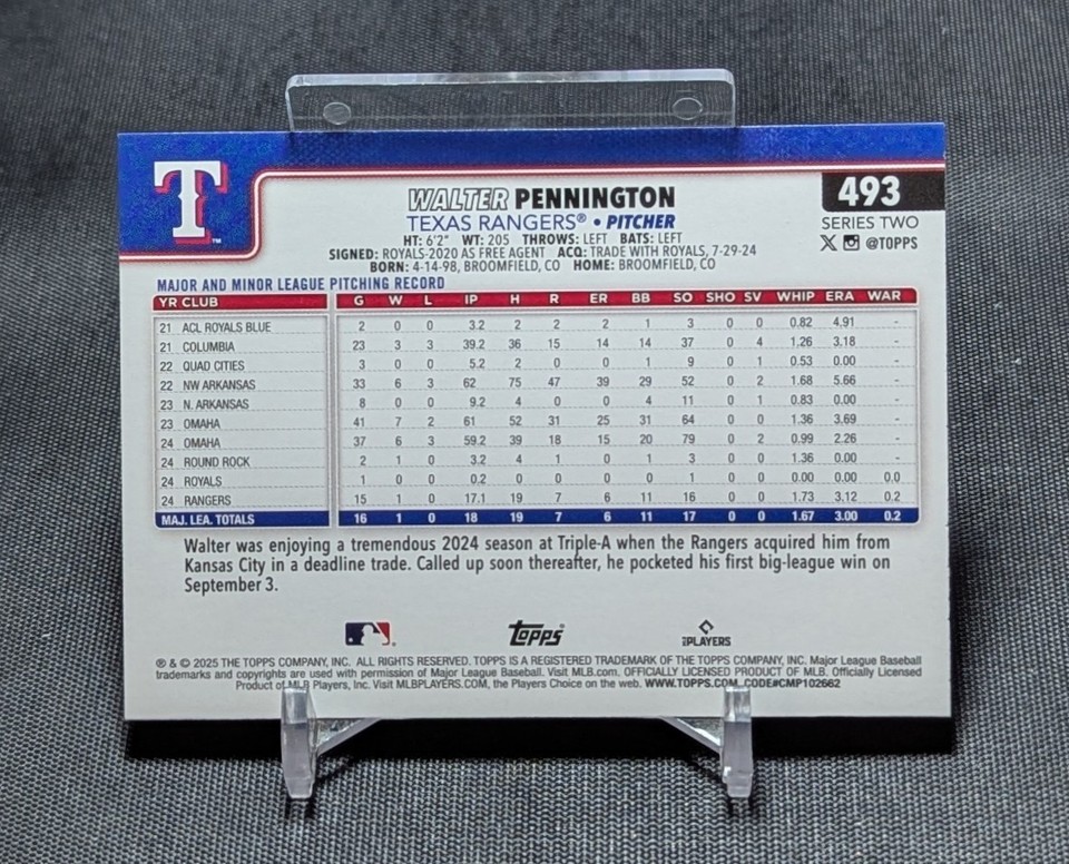 Walter Pennington Rookie RC 2025 Topps Series 2 Baseball Card #493 ...
