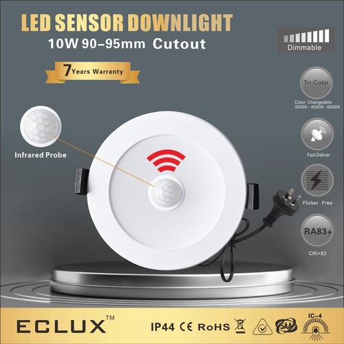 PIR Motion Sensor 10W 95mm LED Downlights Dimmable Light Warm/ Cool ...