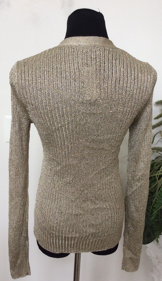 NWT Ann Taylor Shimmer Gold Knit Acetate Blend Sweater Cardigan Size S ...