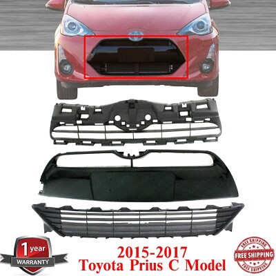 Front Bumper Grille Assembly Kit Lower Upper For 2015-2017 Toyota Prius ...